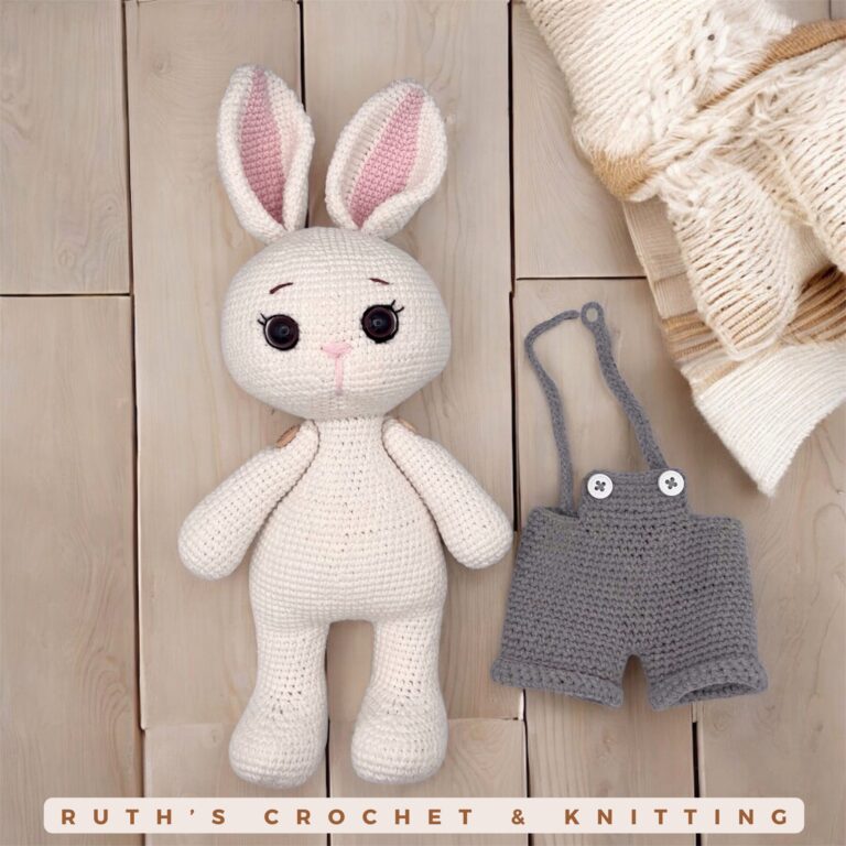 Handmade Crochet Bunny Toy with Pink Details – Perfect Gift