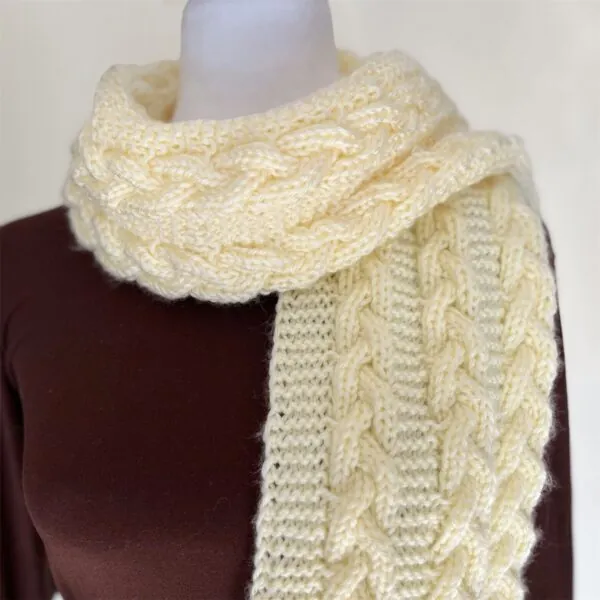 Handmade Cable Knit Off White Scarf